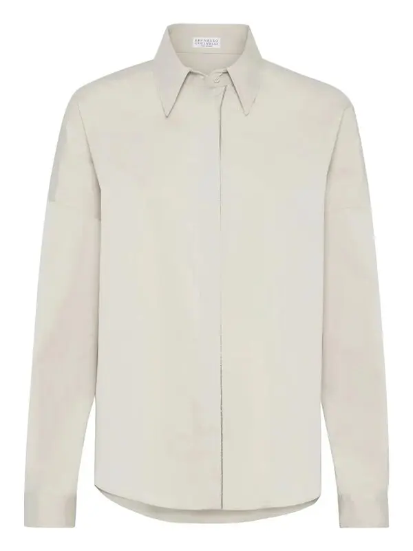 Brunello Cucinelli Cotton Blouse With Monili Trim - Multicolor