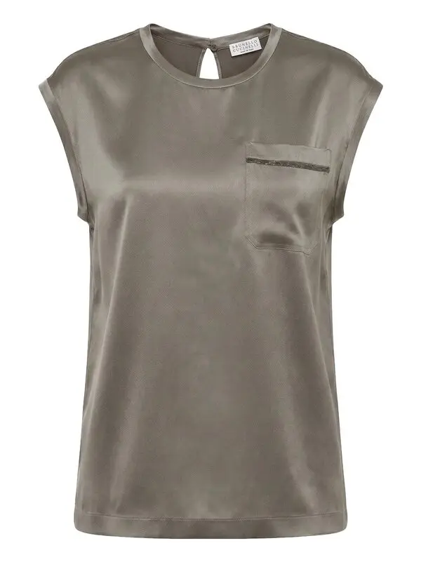 Brunello Cucinelli Sleeveless Silk Satin Blouse - Multicolor