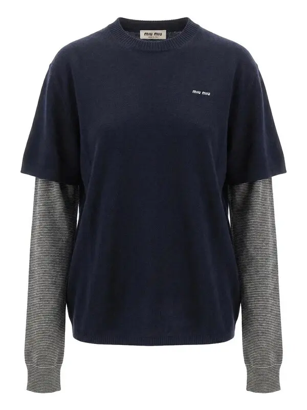 Miu Miu Wool Sweater With Contrast Long Sleeves - Multicolor