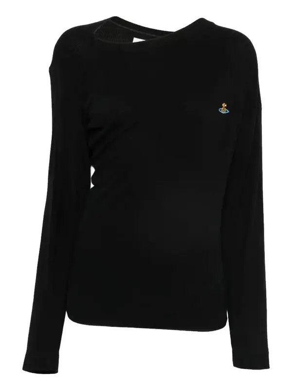 VIVIENNE WESTWOOD Asymmetric Neck T-shirt With Orb Embroidery - Black