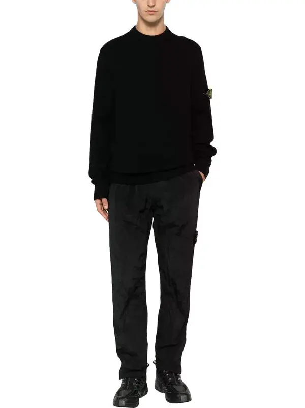 Stone Island Logo Patch Ribbed-trim Sweater - Black