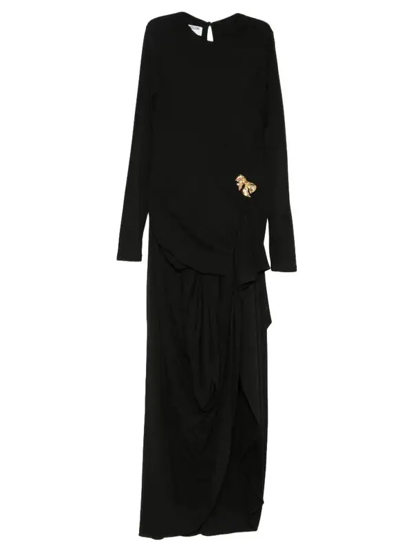 Moschino Draped Maxi Dress With Gold-tone Bow Detail - Black
