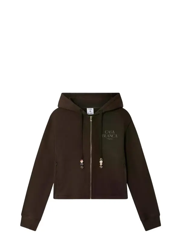 Casablanca Bead-embellished Cropped Hoodie - Brown