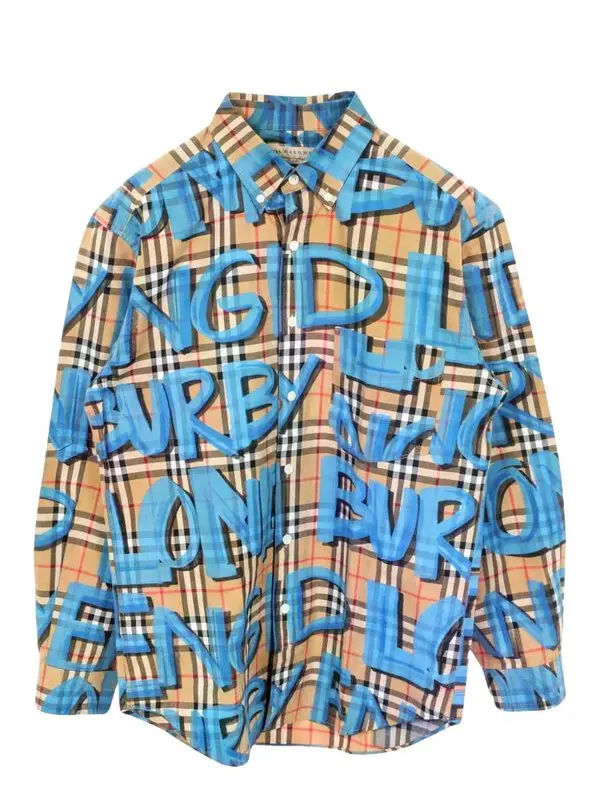 Burberry 2010s Jameson Graffiti-print Button-down Cotton Shirt - Neutrals