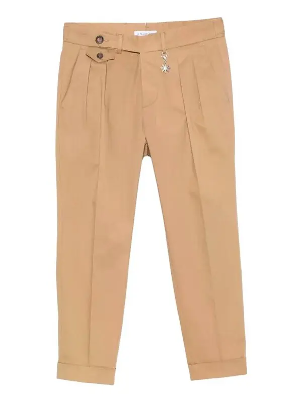 MANUEL RITZ Pleated Turn-up Trousers With Star Detail - Neutrals