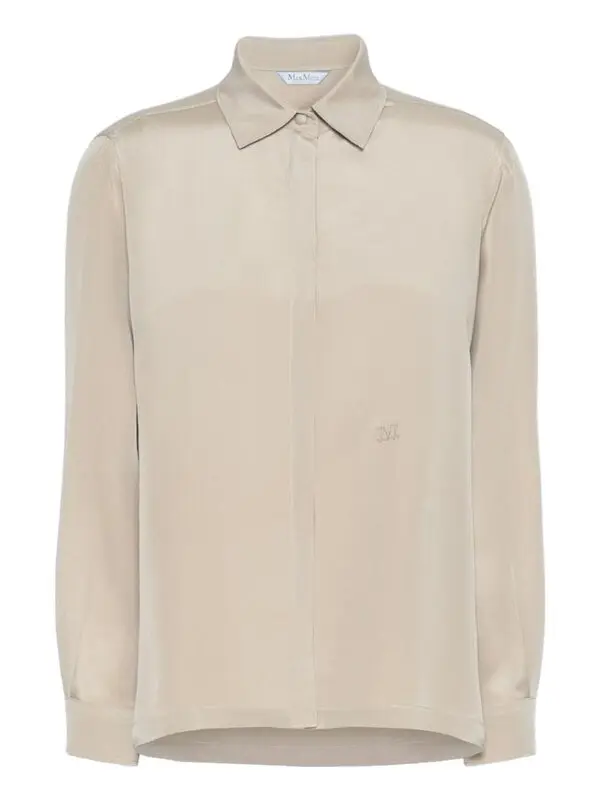 Max Mara Silk Crepe De Chine Shirt With Embroidered Logo - Stone