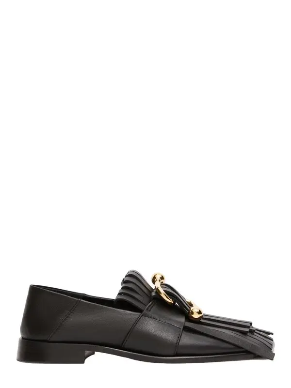 Max Mara Fringed Nappa Leather Moccasins With S-buckle Detail - Black