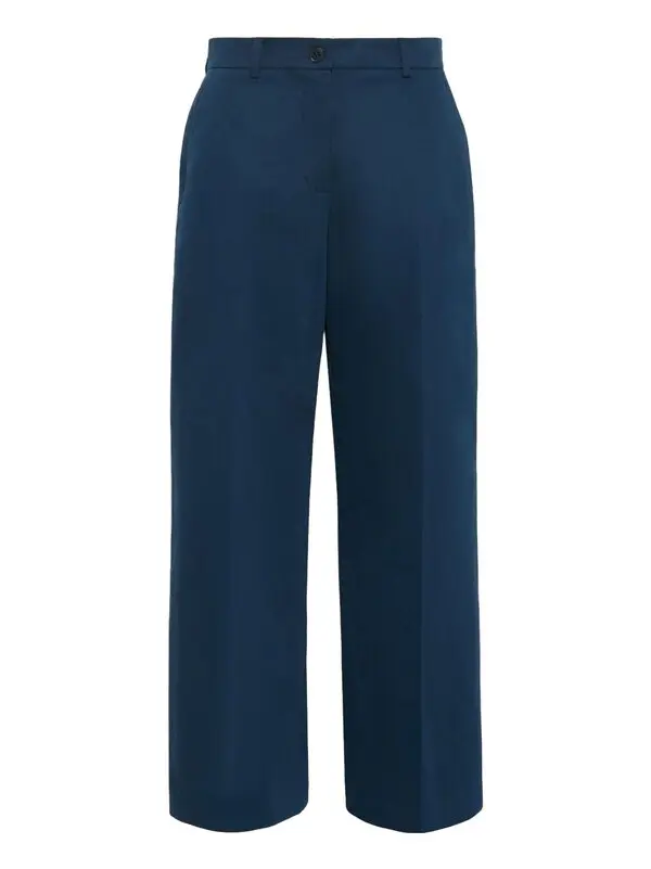 Max Mara Cotton Satin Tailored Trousers - Navy