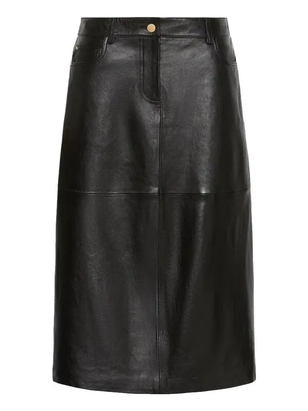 Max Mara Nappa Leather A-line Midi Skirt - Black