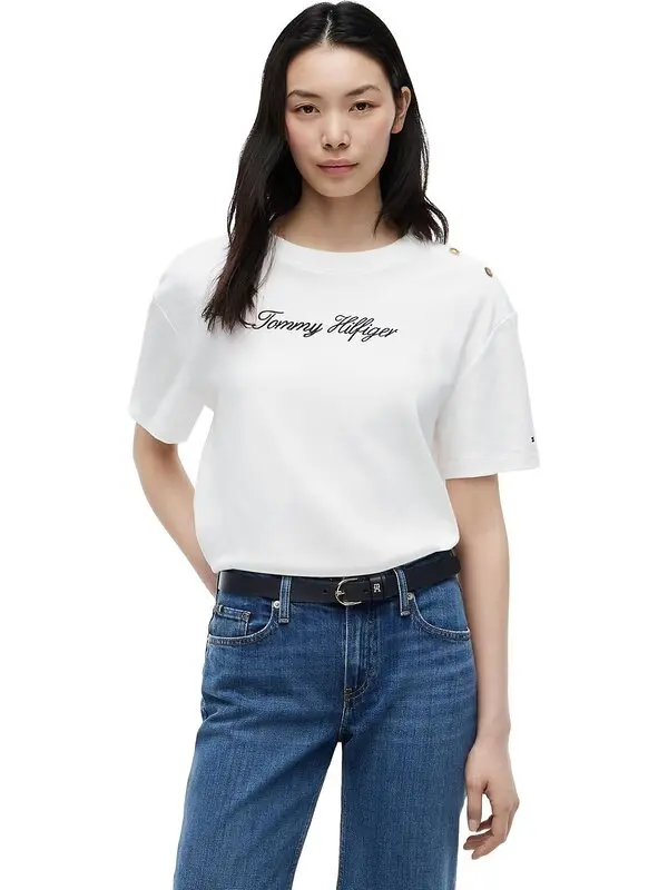 Tommy Hilfiger Script Logo Cotton Interlock T-shirt - Ecru