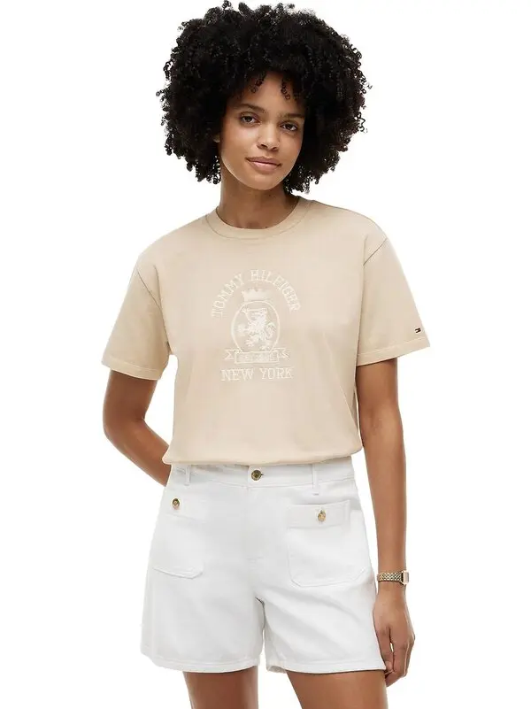 Tommy Hilfiger Crest Logo Garment-dyed Boxy T-shirt - Clayed Pebble