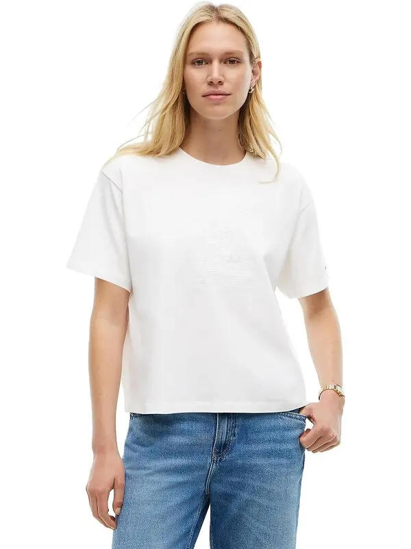 Tommy Hilfiger Crest Logo Garment-dyed Boxy T-shirt - Ecru
