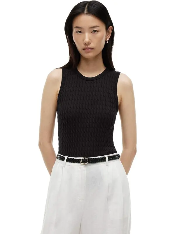 Tommy Hilfiger Slim Fit Cable Knit Tank Top - Black