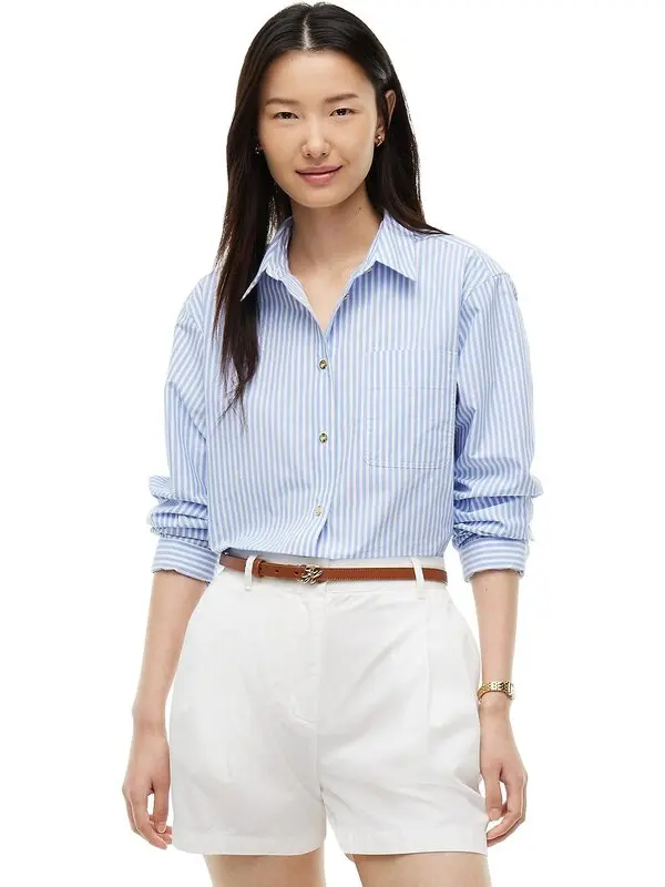 Tommy Hilfiger Striped Cotton Poplin Shirt With Gold-tone Buttons - Light Blue Stripe