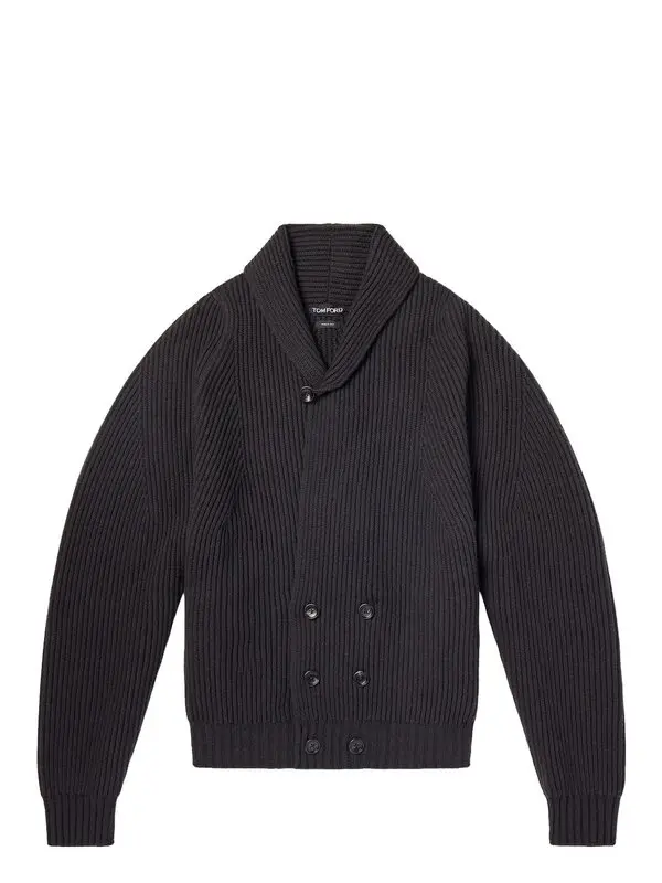 TOM FORD Double-breasted Ribbed Cashmere And Wool-blend Cardigan - Gray