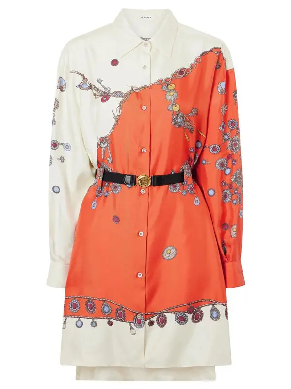 Versace Stolen Jewels Medusa-embellished Printed Silk-twill Mini Dress - Orange