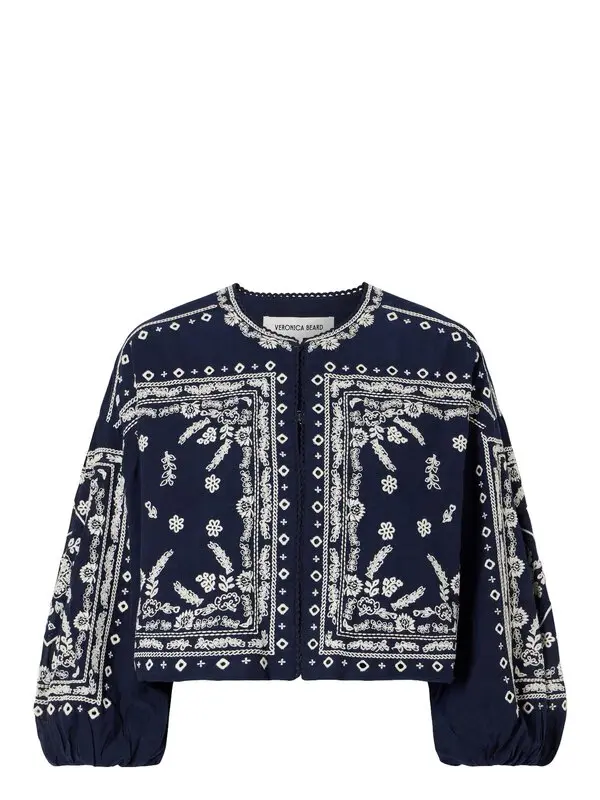 Veronica Beard Drake" Cropped Embroidered Jacket - Blue