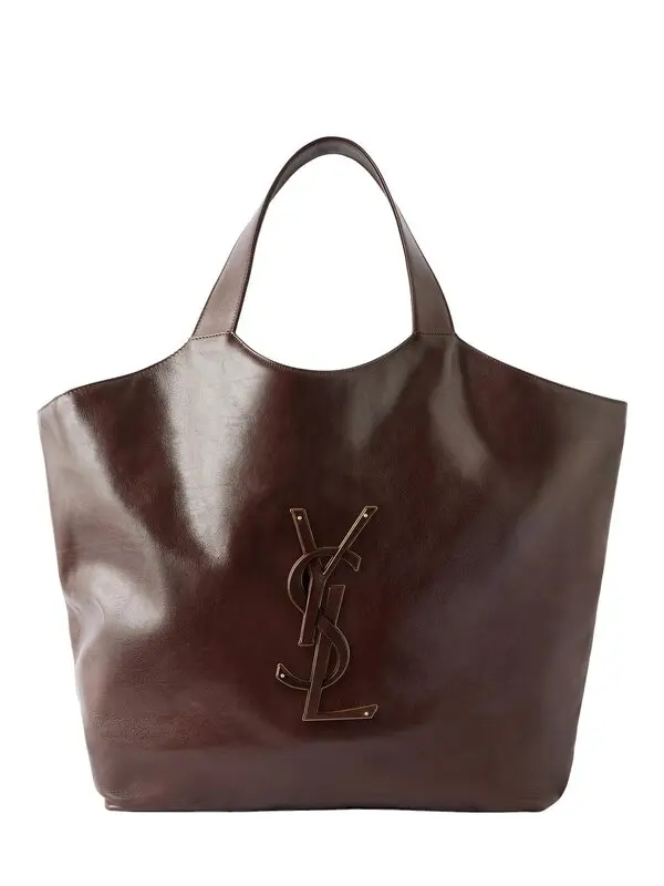 Saint Laurent Icare Maxi Cassandre-appliquéd Suede Tote - Brown