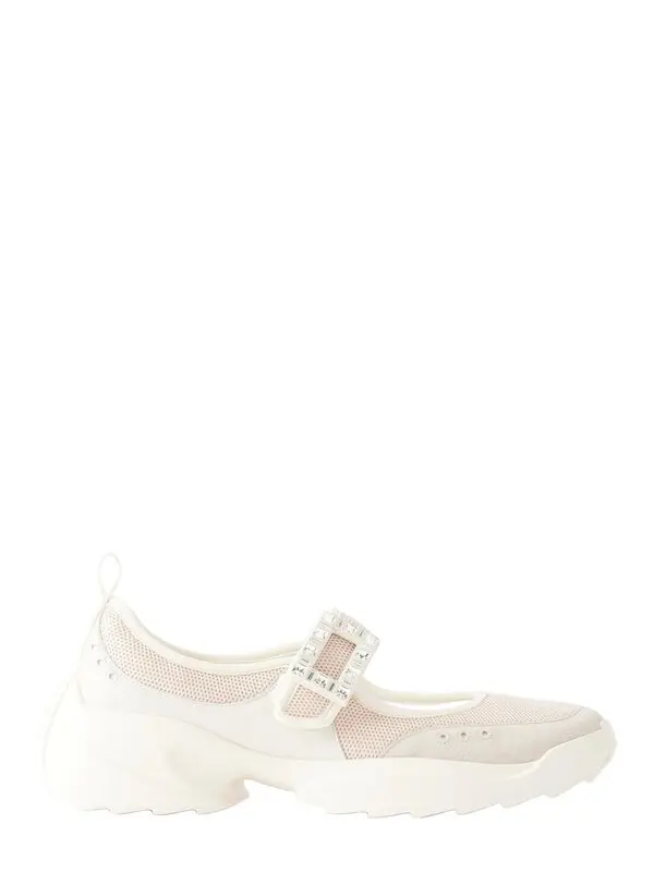 ROGER VIVIER Viv On The Run Embellished Mesh Mary Jane Sneakers - Neutrals