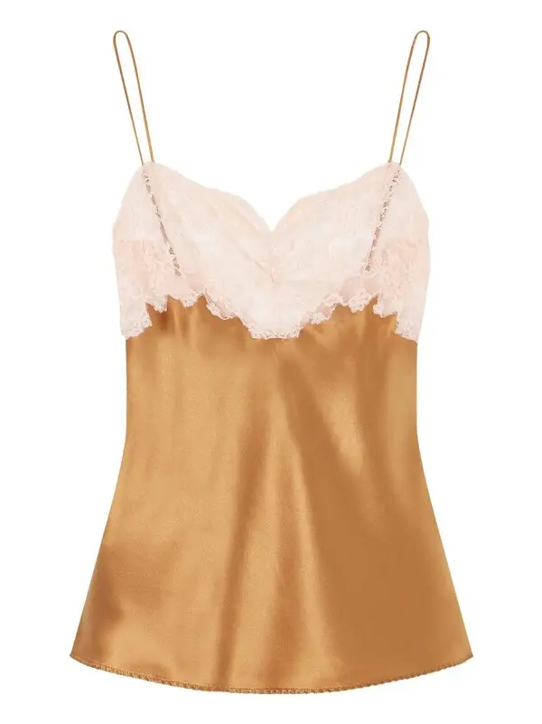 Saint Laurent Lace-trimmed Silk-satin Camisole - Yellow