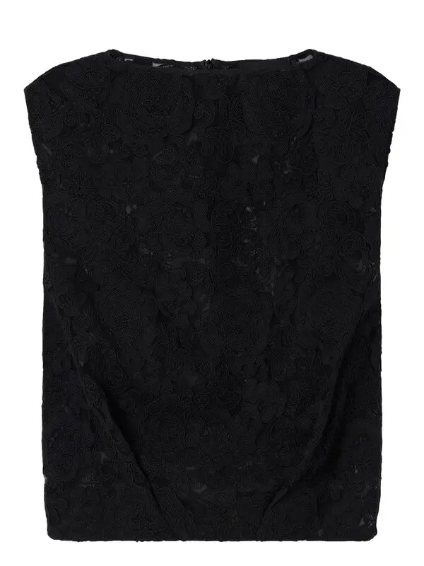 Simone Rocha Cropped Floral-embroidered Lace Blouse - Black