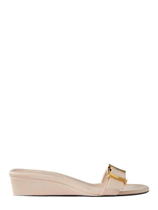 Khaite Manhattan Buckled Leather Wedge Sandals - Neutrals
