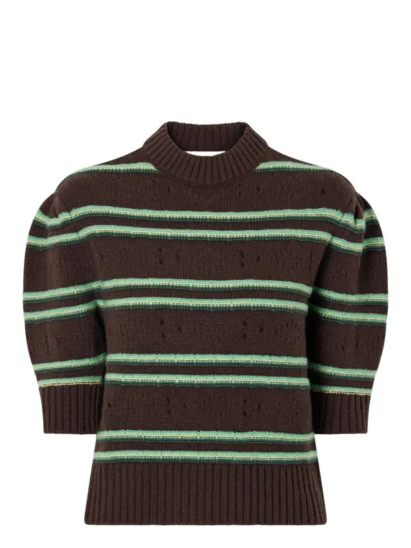 Marni Cropped Striped Open-knit Cashmere Sweater - Brown