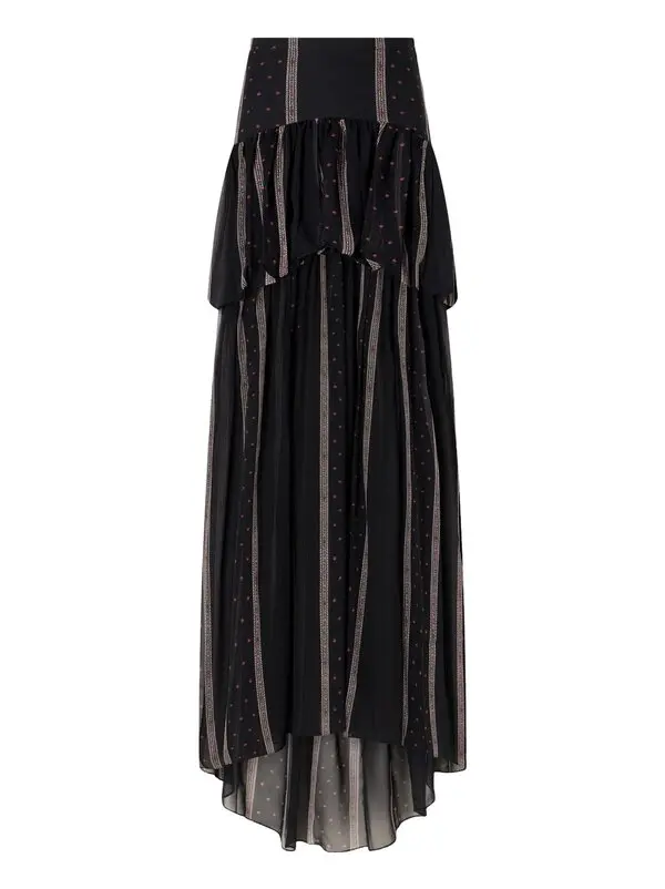 LIBEROWE Nina Striped Peplum Silk Maxi Skirt - Black