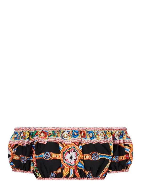 Dolce & Gabbana Carretto Off-the-shoulder Cropped Printed Top - Black