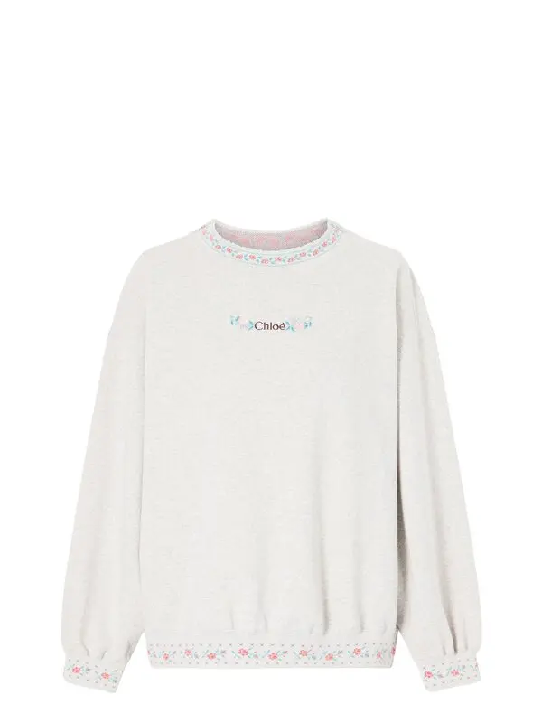 Chloé Logo Embroidered Scalloped Cotton-jersey Sweatshirt - Gray