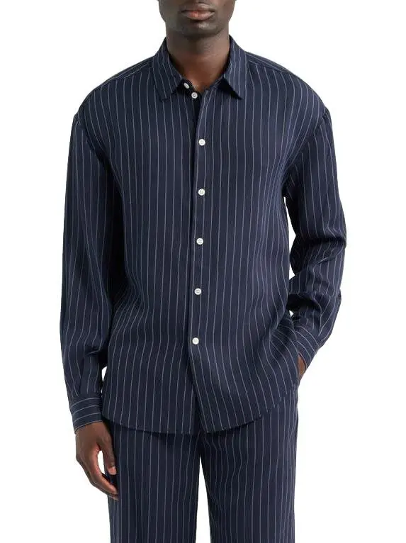 KROST Long Pinstripe Button-up Shirt - Dark Navy