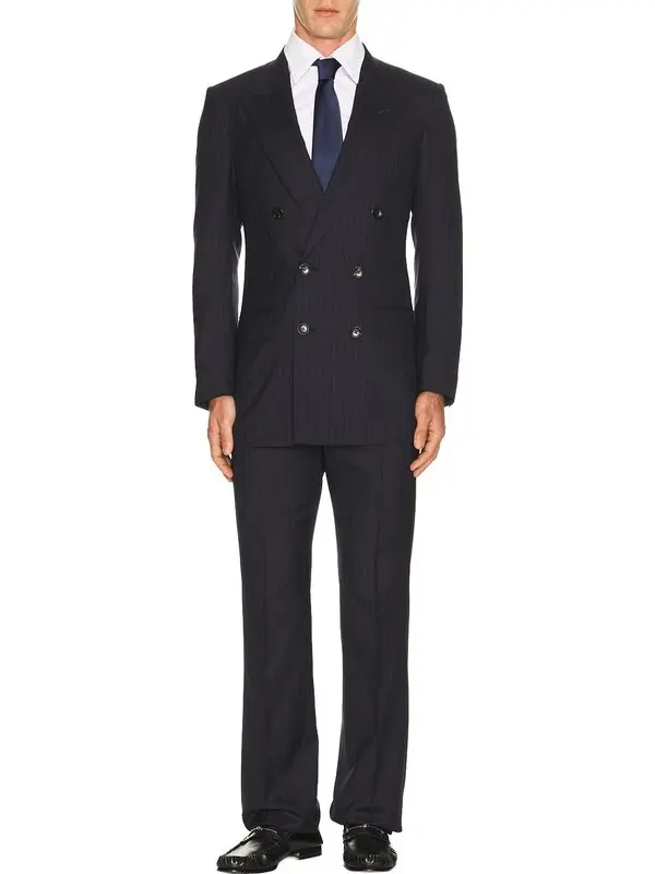 TOM FORD Clear Cut Herringbone Stripe Suit In Blue - Navy