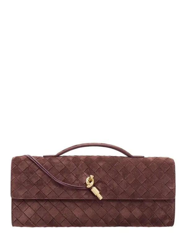 Bottega Veneta Andiamo Long Intrecciato Suede Clutch - Brown