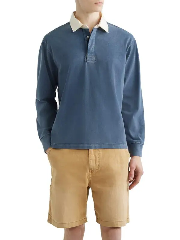 CORRIDOR Solid Cotton Rugby Shirt - Navy