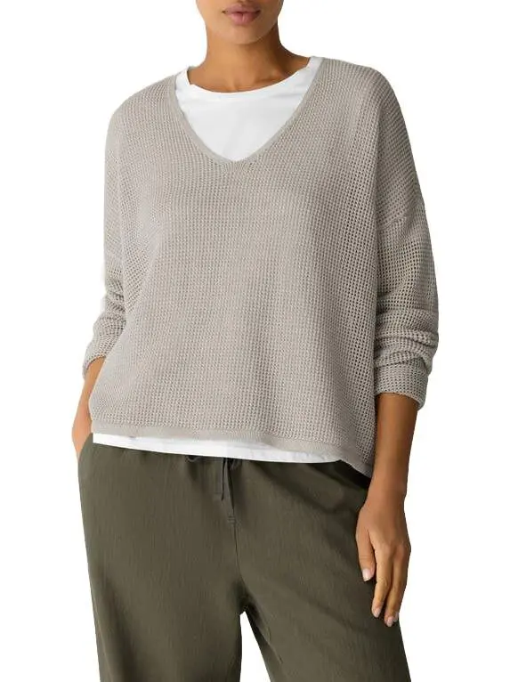 Eileen Fisher V-neck Open Knit Sweater - Chalk