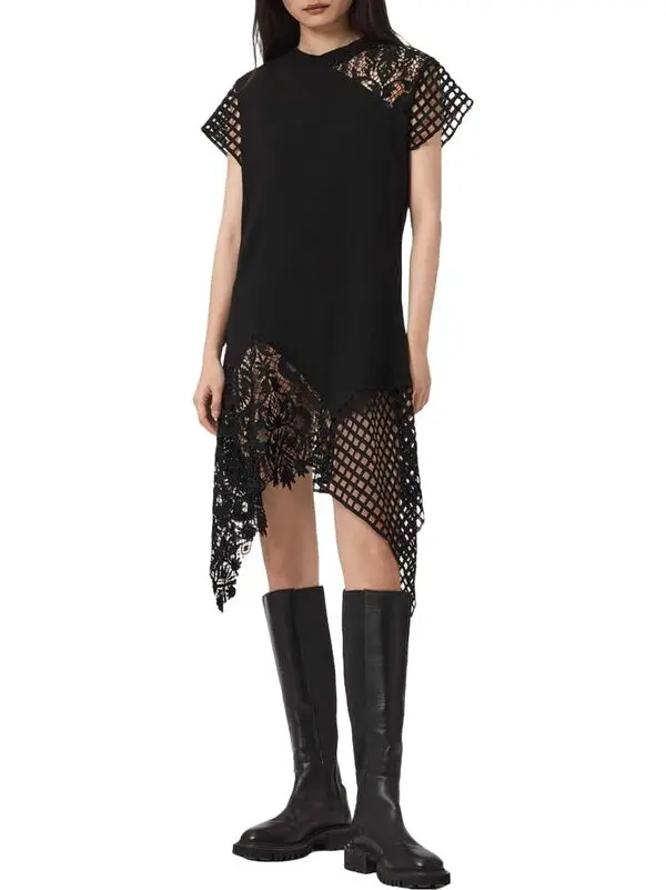 ALLSAINTS Zala Asymmetrical Crochet Dress - Black