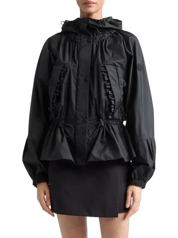 Moncler Imaginaire Short Nylon Canvas Parka With Ruffled Waist - Black