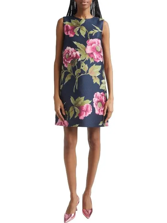 Carolina Herrera Peony Jacquard Sleeveless Shift Dress - Midnight Multi