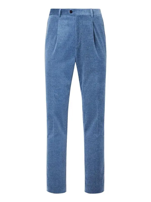 Brunello Cucinelli Straight-leg Pleated Cotton-velvet Suit Trousers - Blue