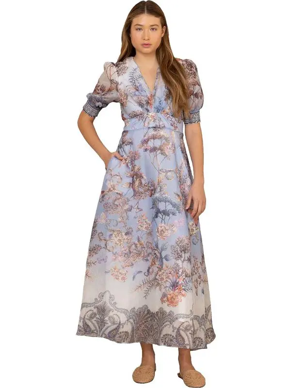 Hale Bob Kaeli Linen Organza Maxi Dress - Blue
