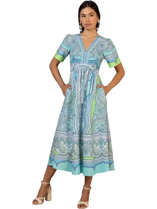 Hale Bob Eila Printed Cotton Poplin Midi Dress - Turquoise