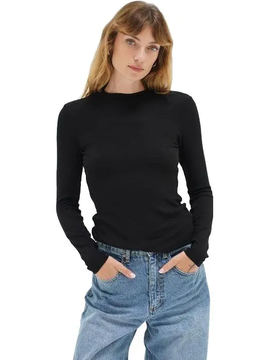 Lna Dalston Ribbed Long Sleeve Crewneck Top - Black