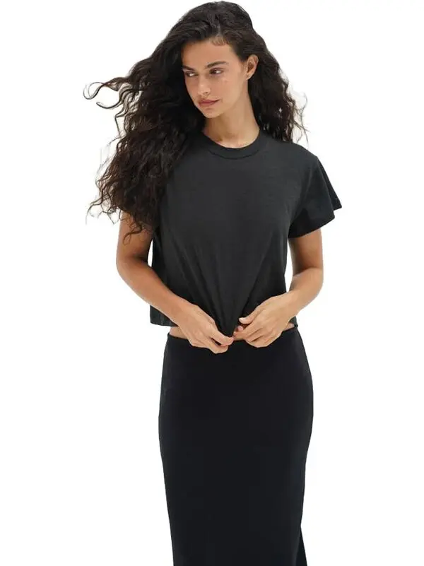 Lna Ava Cotton Slub Cropped T-shirt - Black