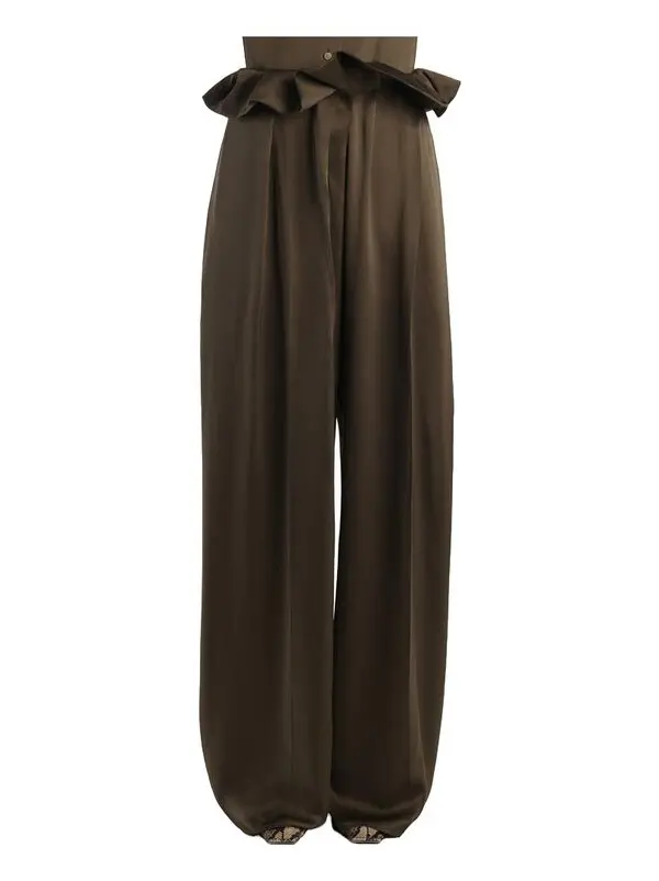 Khaite Kira Pleated Silk Wide-leg Pants - Dark Olive