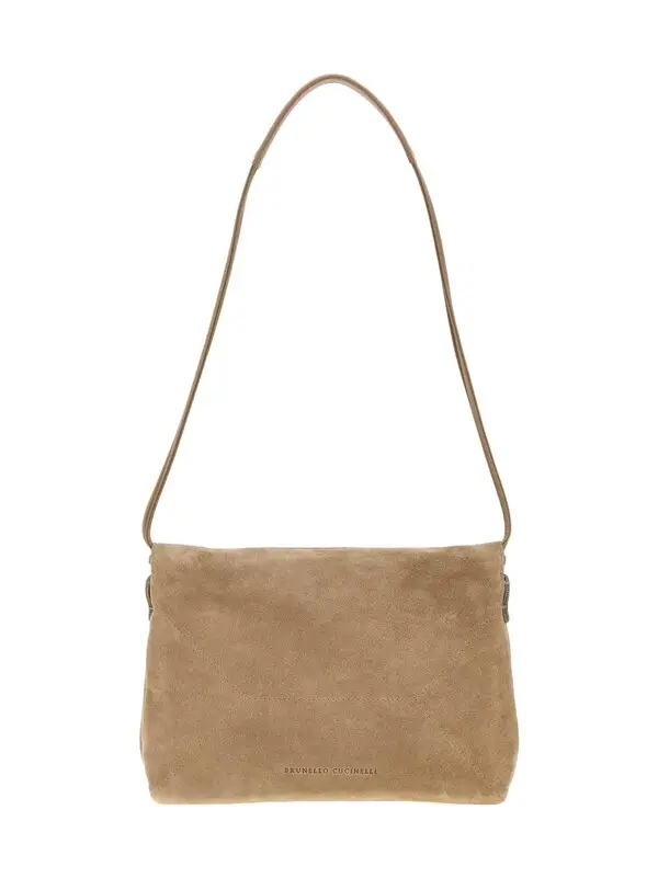 Brunello Cucinelli Beige Suede Shoulder Bag - Brown