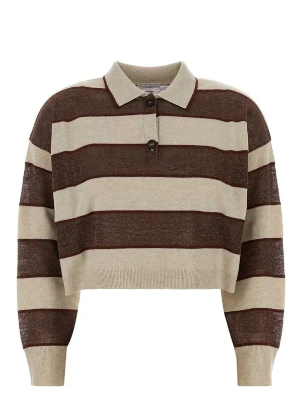 Brunello Cucinelli Striped Wool Blend Polo Shirt - Multicolor