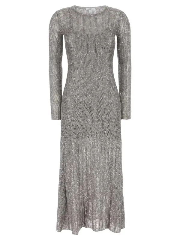 Alaïa Crochet Long Sleeve Dress - Silver