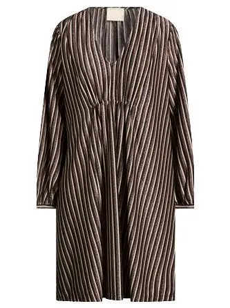 Momoni Copper Polyester Blend Striped V-neck Mini Dress - Orange