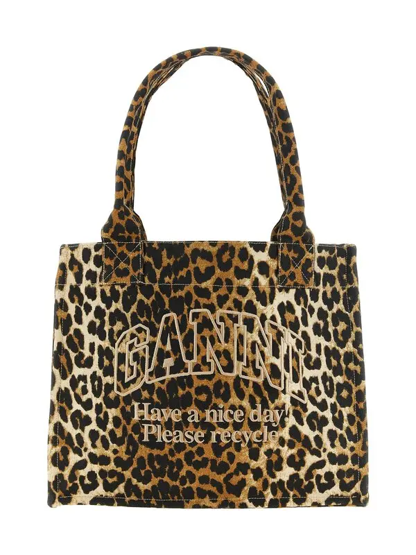 GANNI Leopard Print Recycled Cotton Shopping Bag - Brown