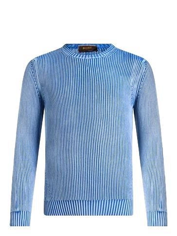 MOORER Cotton Ribbed Crewneck Sweater - Light Blue
